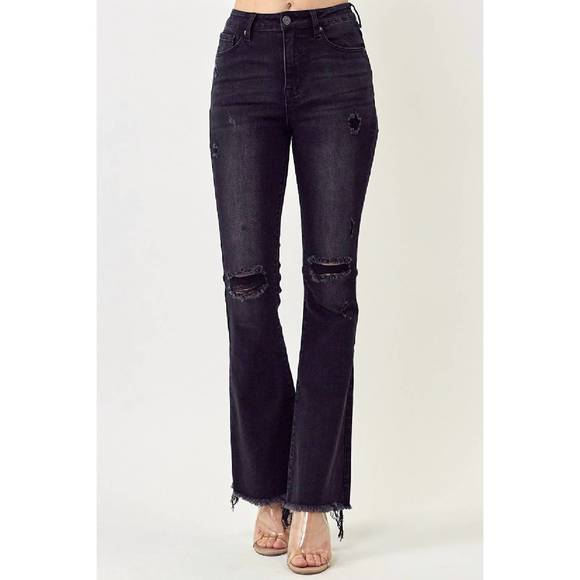 Risen Jeans | Jeans | New Risen Flare Distressed Knee Jean In Black ...